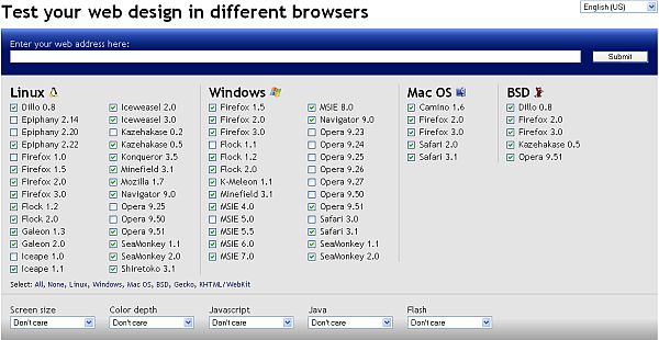 Take screenshots of web design in different browsers